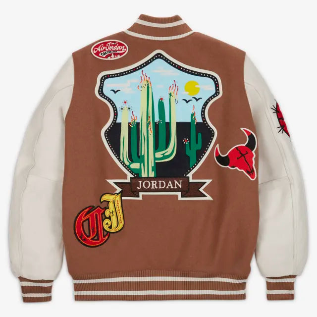 The Iconic Collaboration: Jordan x Travis Scott Varsity Jacket ...